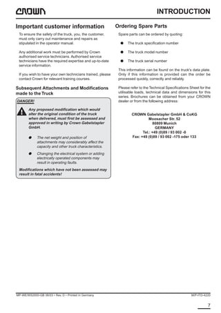 Crown ws2000 series forklift parts catalogue manual | PDF