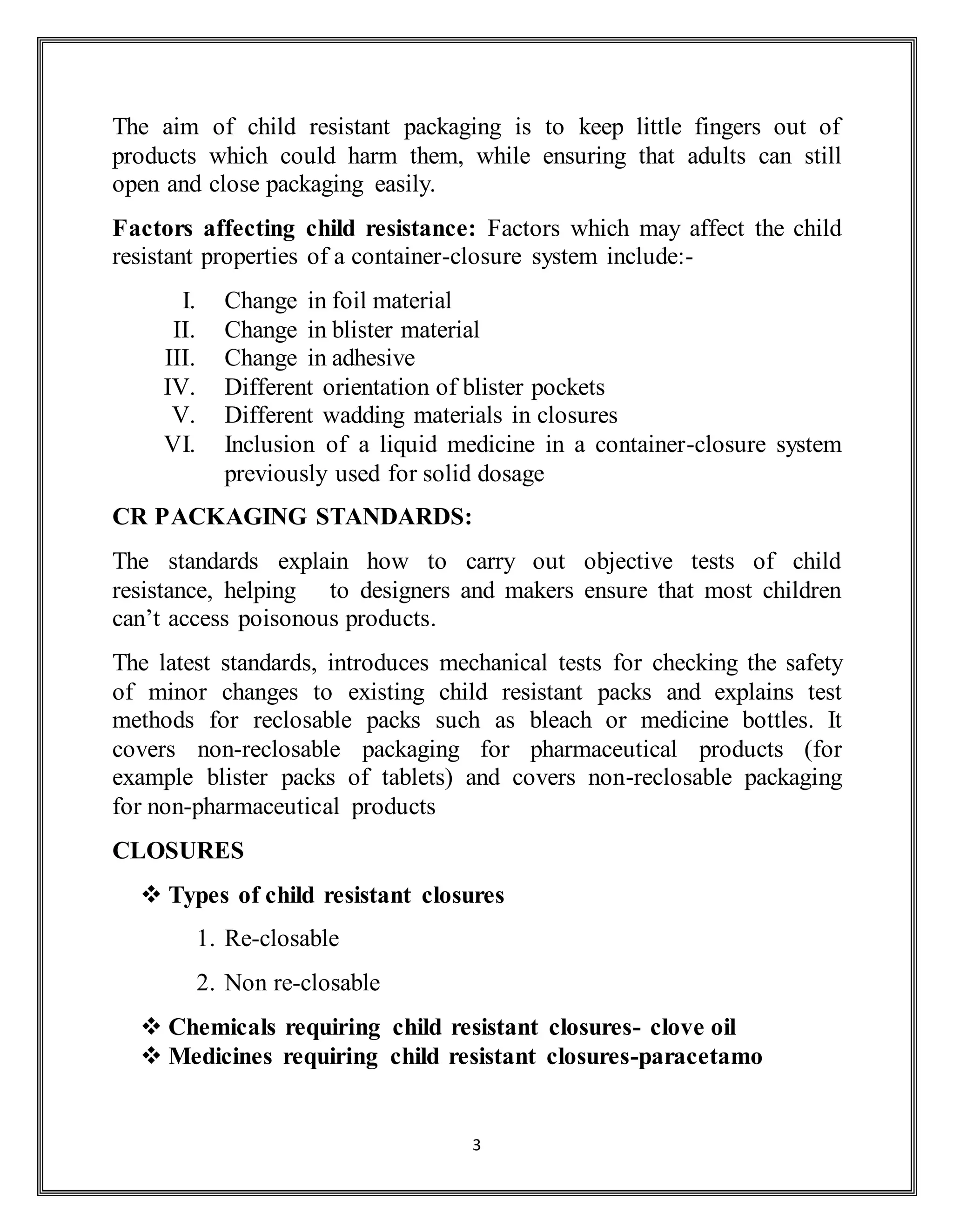 Child rsistant packaging | DOCX
