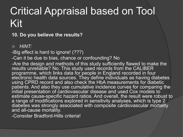 Crp critical appraisal group 9 cohort | PPT