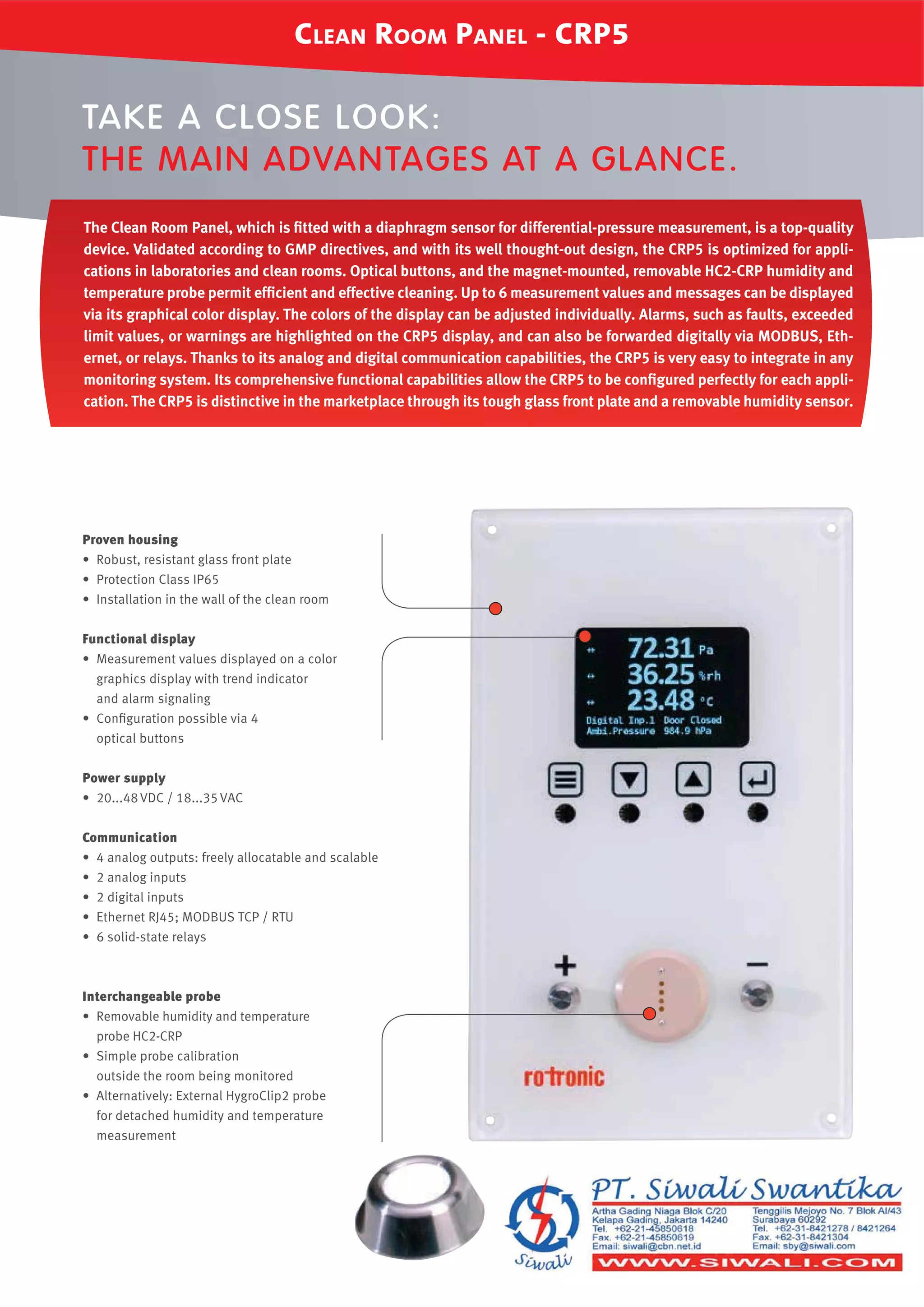 Technical Data Rotronic CRP5 Clean Room Panel | PDF
