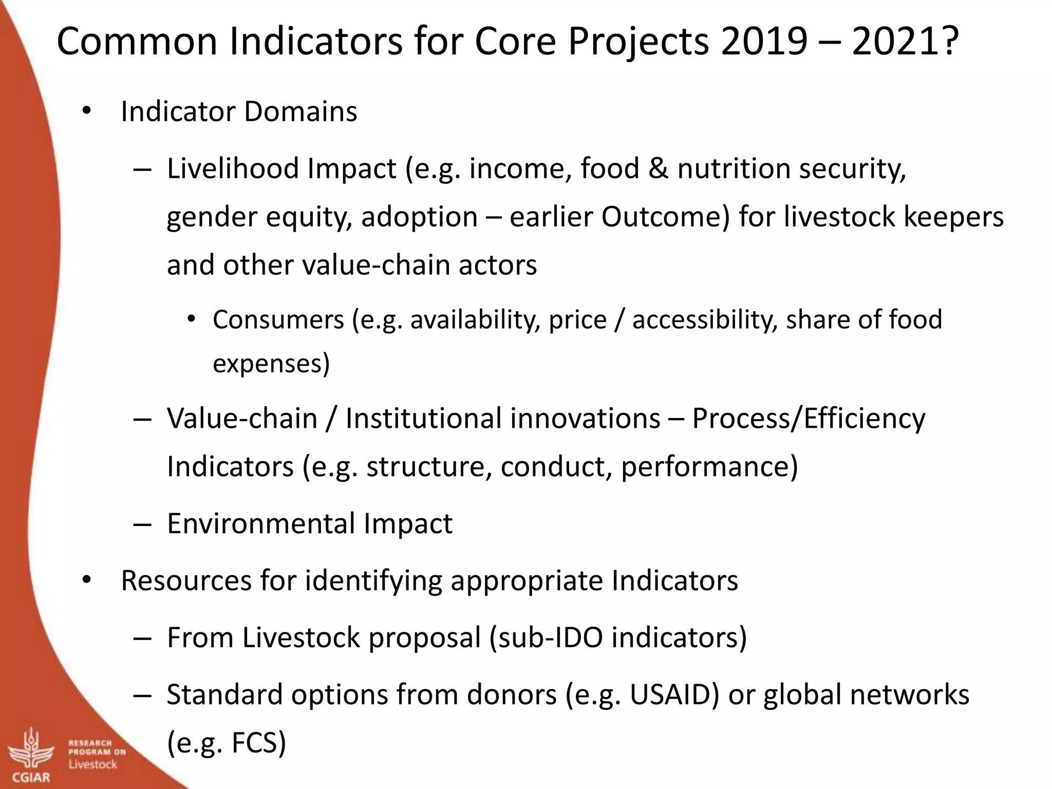 Appropriate indicators for monitoring and evaluation: Initial ideas for ...
