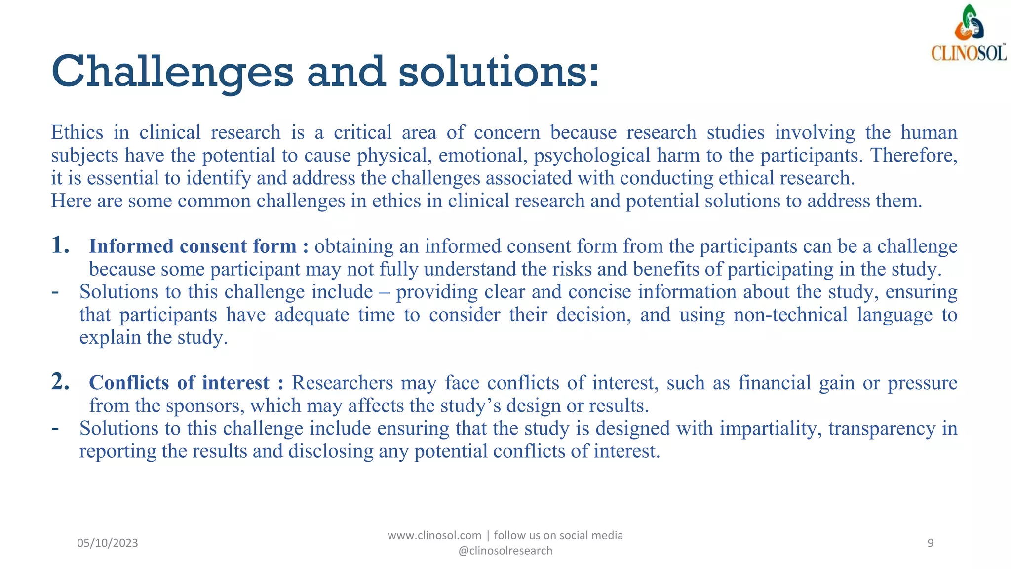 Ethics in Clinical Research: Challenges and Solutions | PPTX