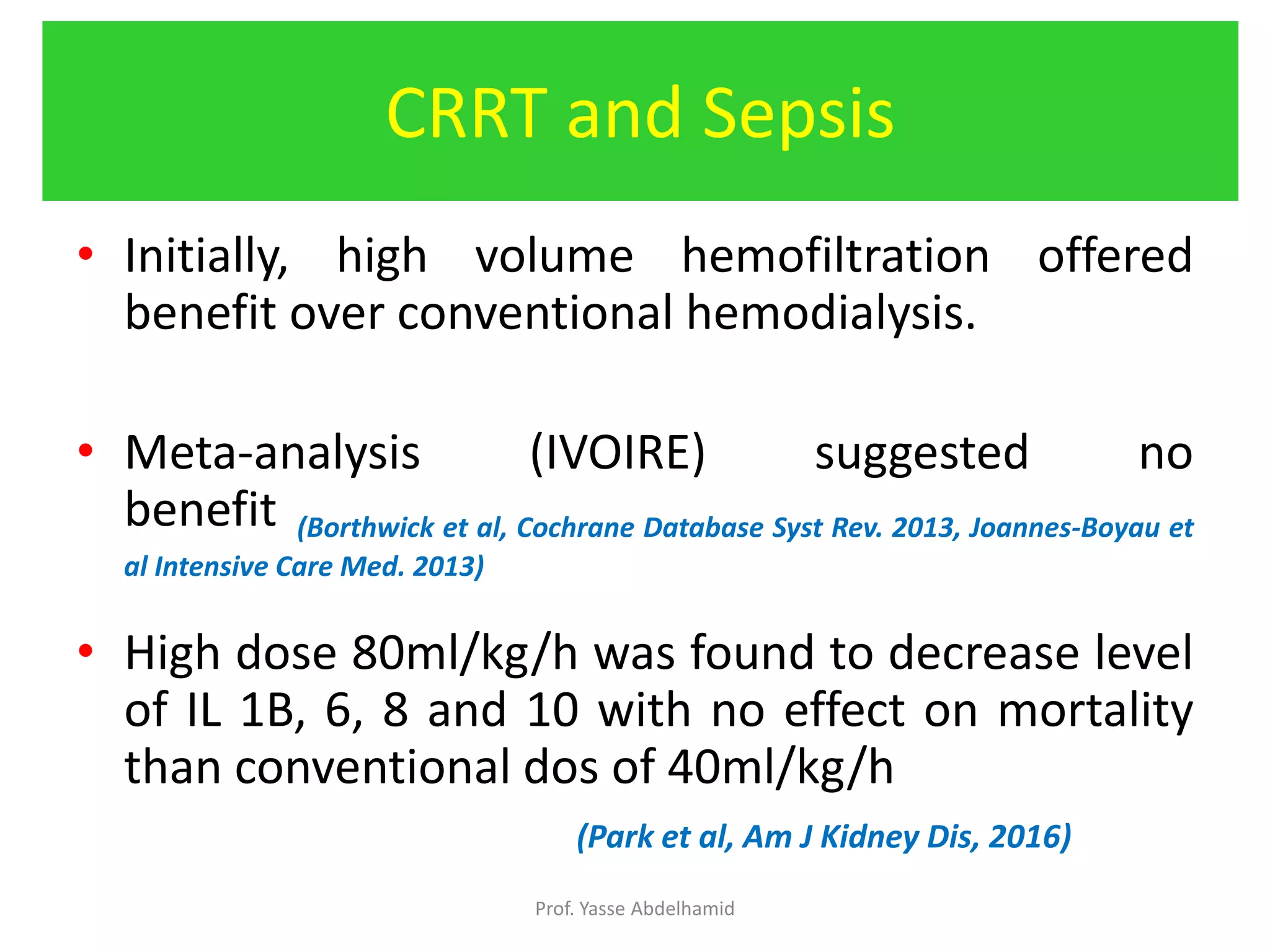 Crrt indications and modalities [autosaved] | PDF | Blood Disorders | Diseases and Conditions