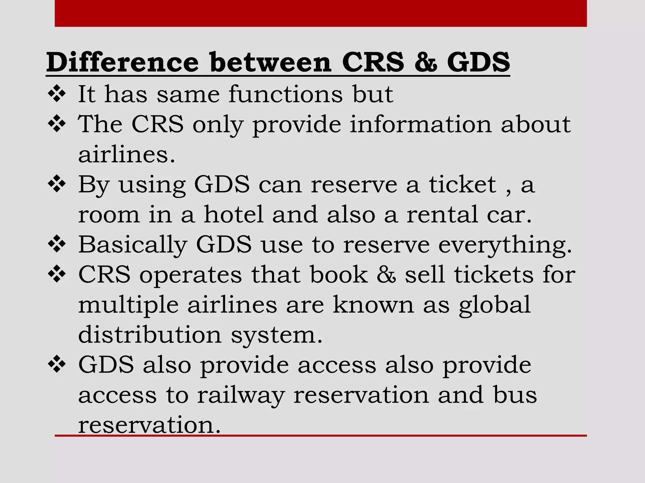 Computer Reservation System (CRS) & Global Distribution System (GDS) | PDF