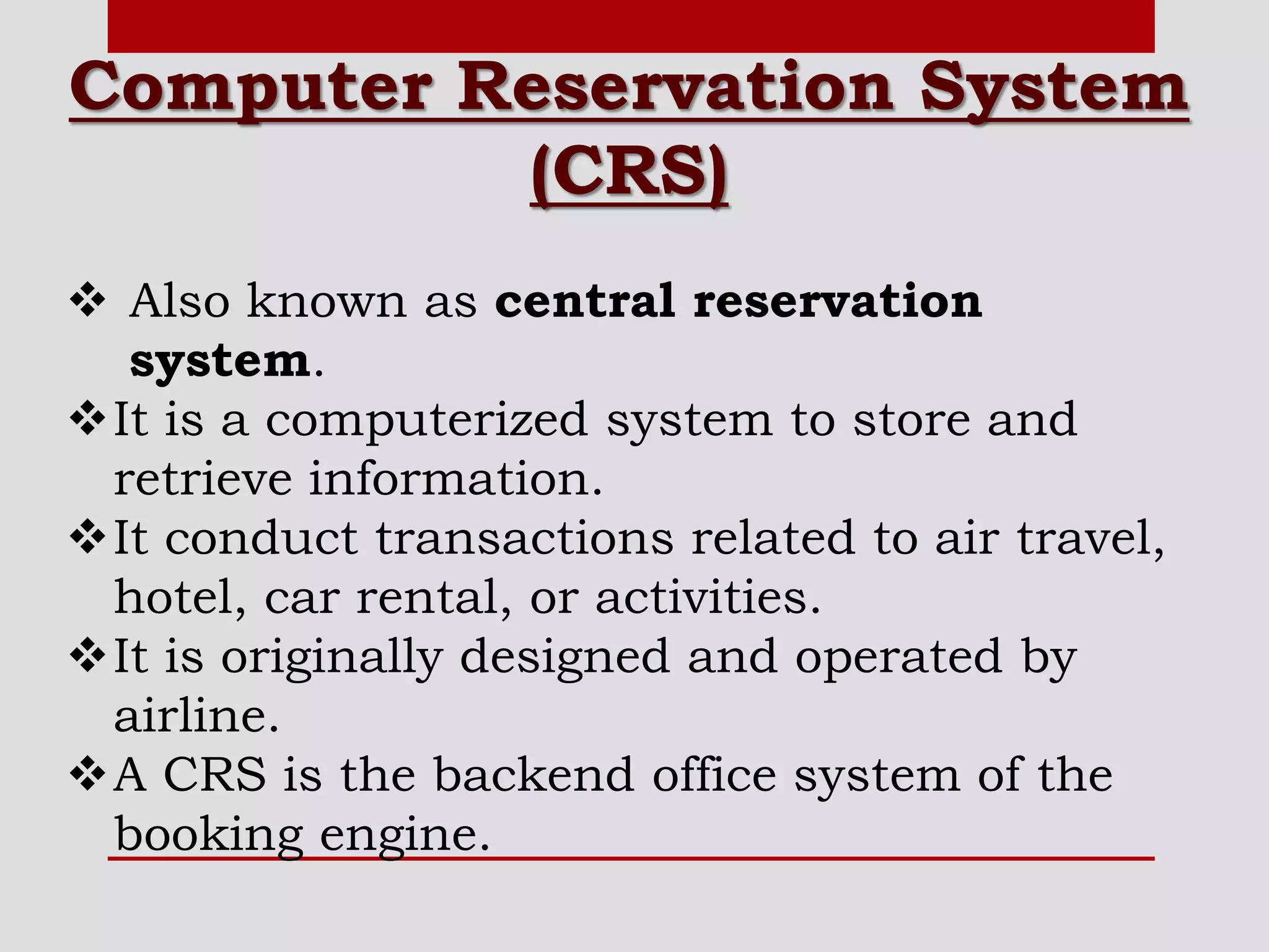 Computer Reservation System (CRS) & Global Distribution System (GDS) | PDF