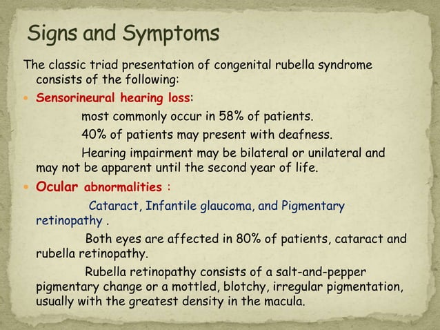 Congenital rubella syndrome | PPTX | Pregnancy | Reproductive Health