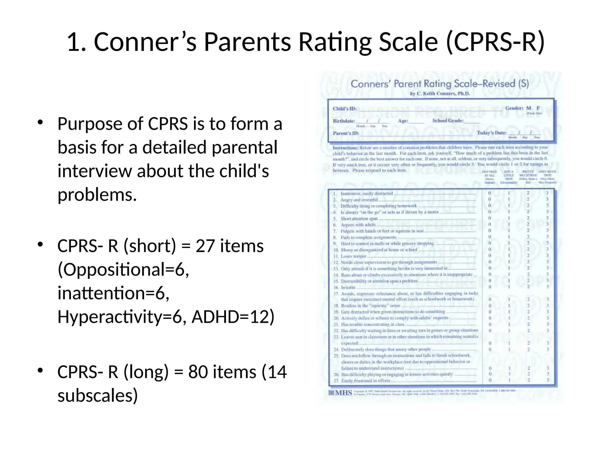 Conner's Rating Scale - psychometric Assessment | PPTX