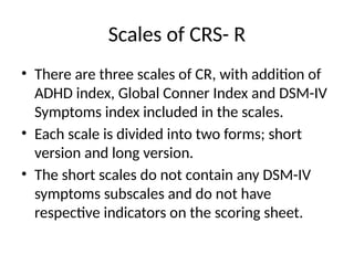 Conner's Rating Scale - psychometric Assessment | PPTX