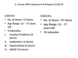 Conner's Rating Scale - psychometric Assessment | PPTX