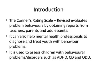 Conner's Rating Scale - psychometric Assessment | PPTX