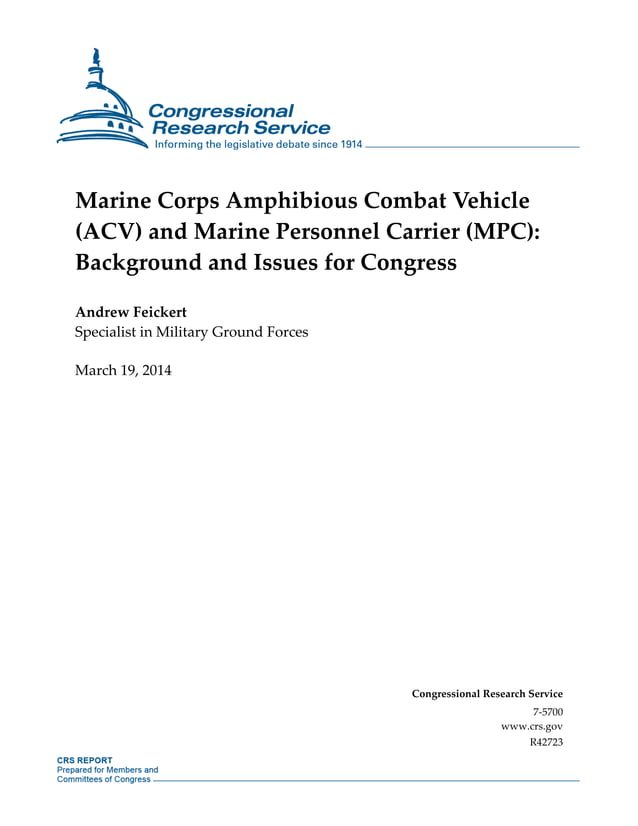 CRS USMC ACV Background and Issues Mar 19 2014 | PDF