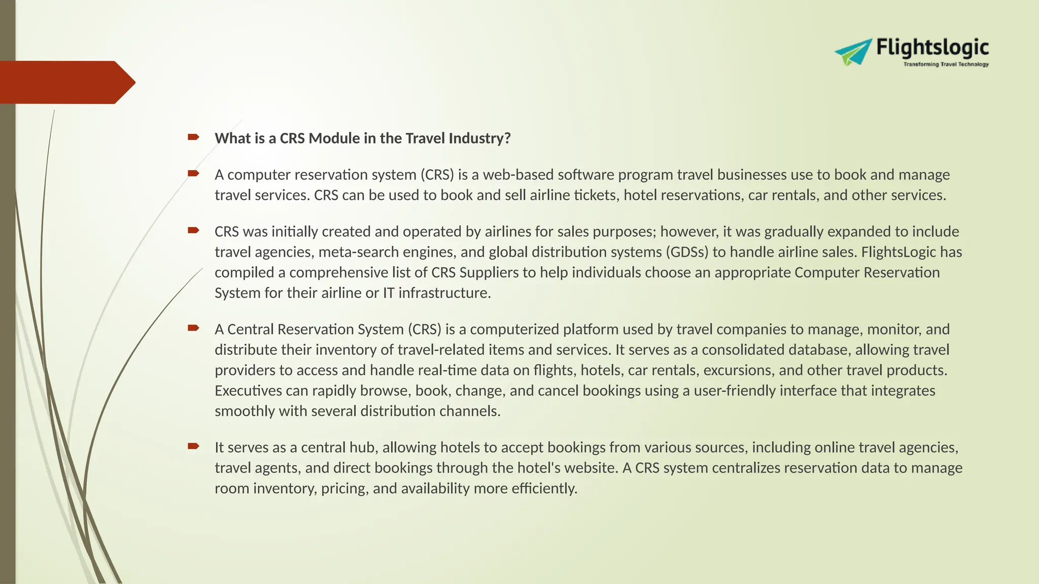 CRS Module | Central Reservation System | Travel CRS | PPTX