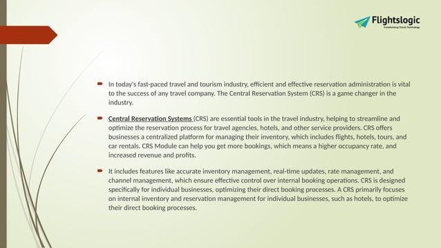 CRS Module | Central Reservation System | Travel CRS | PPT