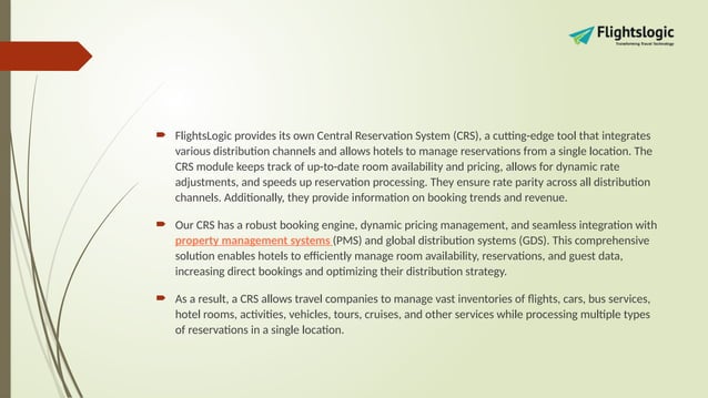 CRS Module | Central Reservation System | Travel CRS | PPT