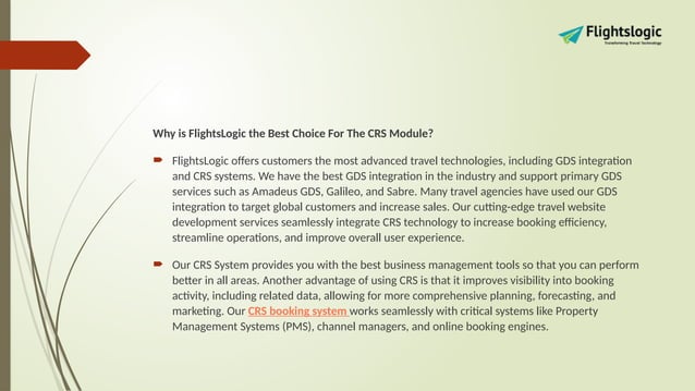CRS Module | Central Reservation System | Travel CRS | PPT