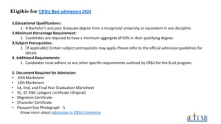 CRSU Bed Admission 2024 | Online Admission in CRSU | PDF