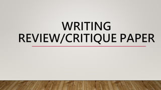 Critique paper in English for Academic and Profession Purposes | PPTX