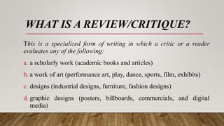 Critique paper in English for Academic and Profession Purposes | PPTX