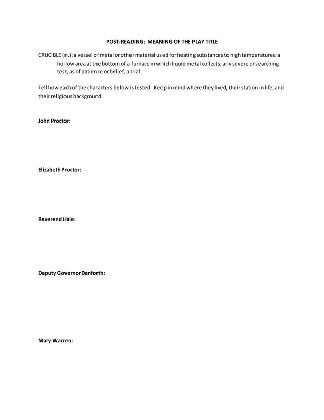 Crucible study guide | DOCX | Drama | Genres