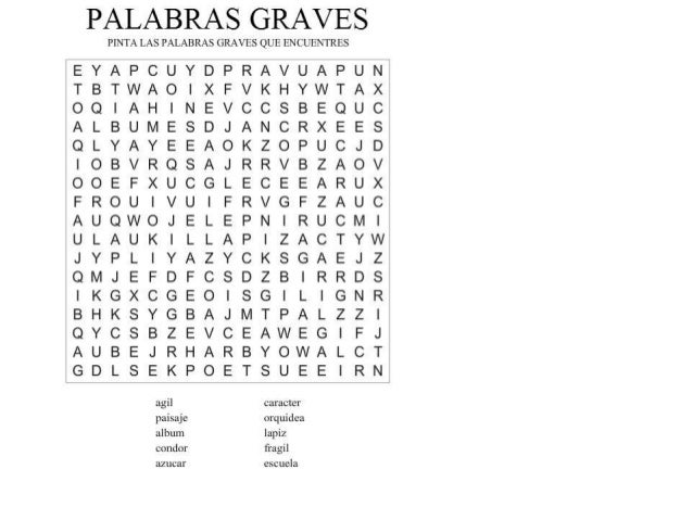 Crucigrama palabras graves