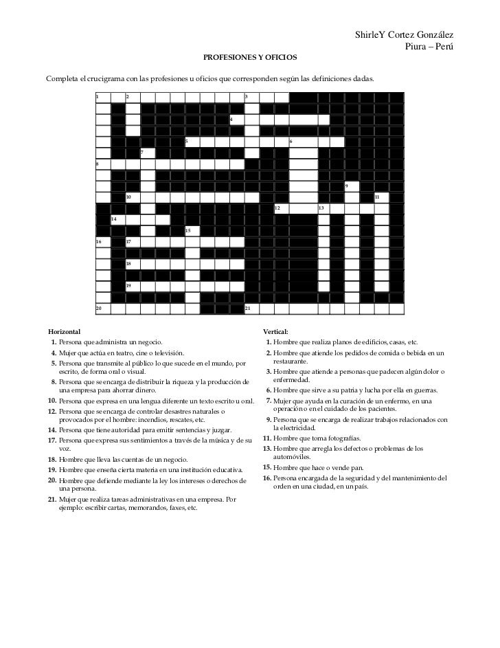 Crucigrama De Las Profesiones Resuelto - kulturaupice