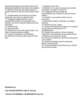 Crucigrama sobre, grupos sociales. (salud y sociedad). ana dopazo y ...