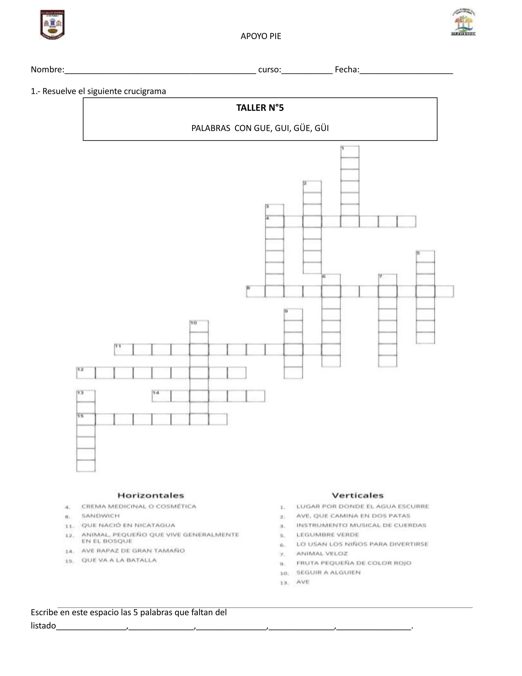 crucigrama taller de ortografía palabras cong | PDF