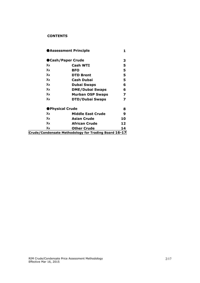 RIM Crude/Condensate Price Assessment Methodology | PDF