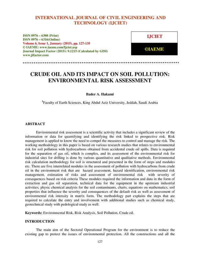 Crude oil and its impact on soil pollution environmental risk ...