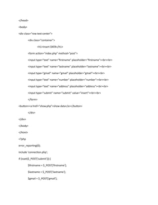 CRUD OPERATIONS using MySQL connectivity in php | DOCX