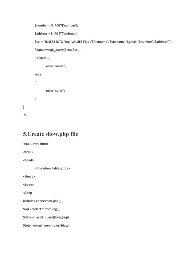 Crud Operations Using Mysql Connectivity In Php Docx