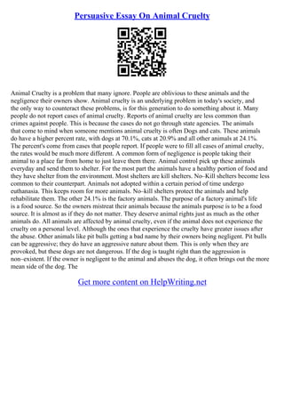 Cruelty Towards Animals Essay | PDF
