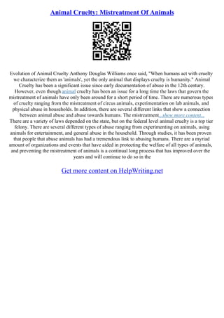 Cruelty Towards Animals Essay | PDF