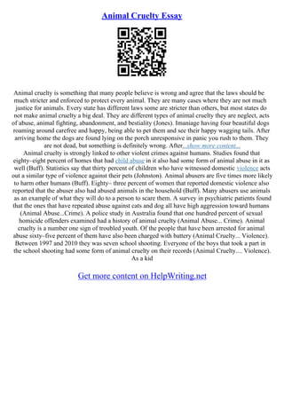 Cruelty Towards Animals Essay | PDF