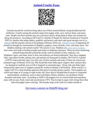 Cruelty Towards Animals Essay | PDF