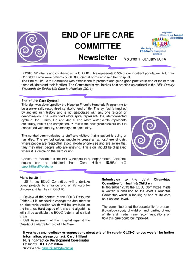 End of Life Care Committee Quarterly Newsletter (Crumlin) (From Acute ...