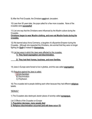 Crusades review answer key | DOCX