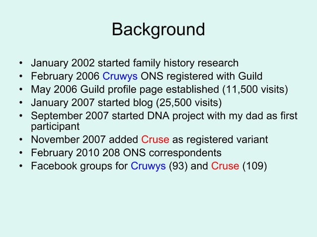 Cruwys ONS and DNA project | PPT