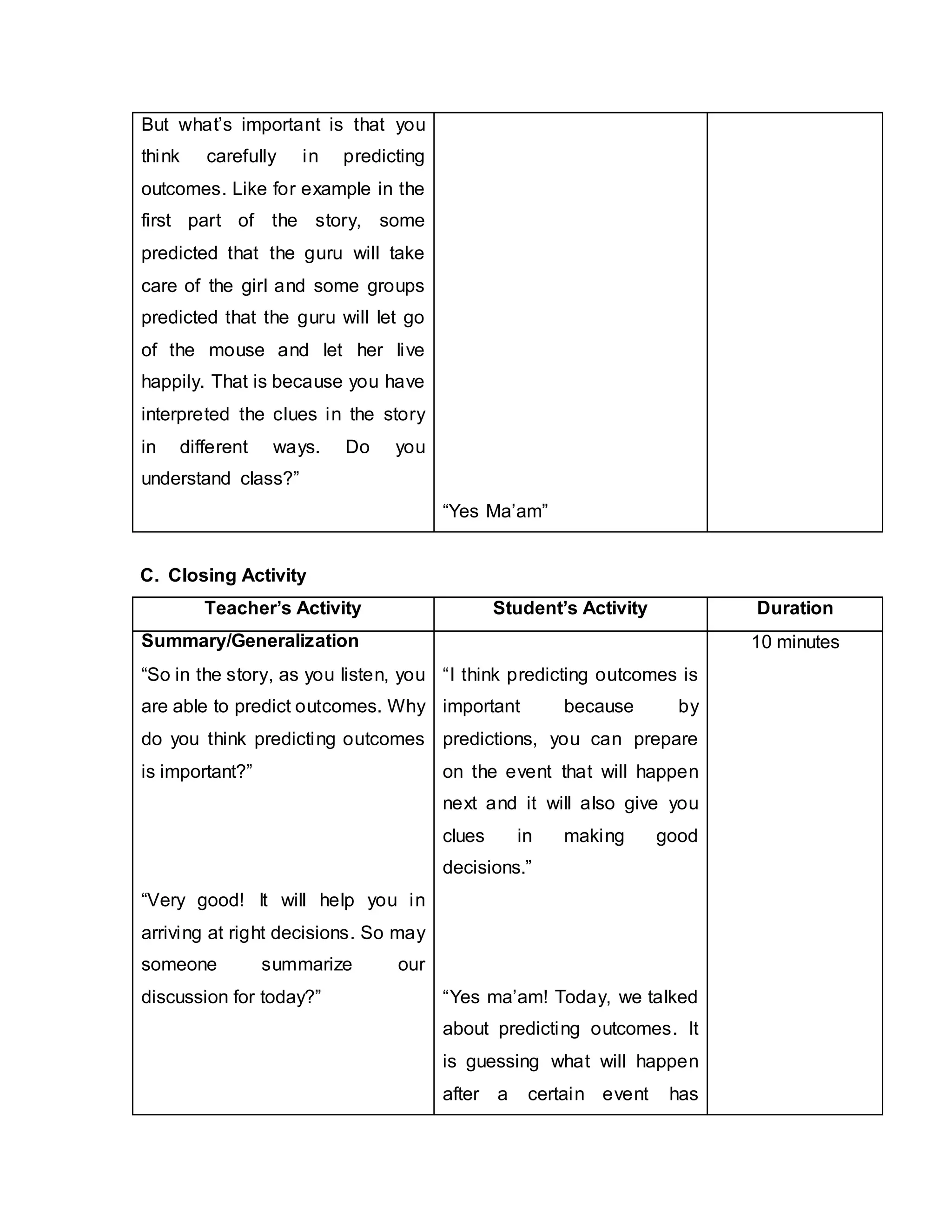 Detailed Lesson Plan in Teaching Listening and Speaking: Predicting ...