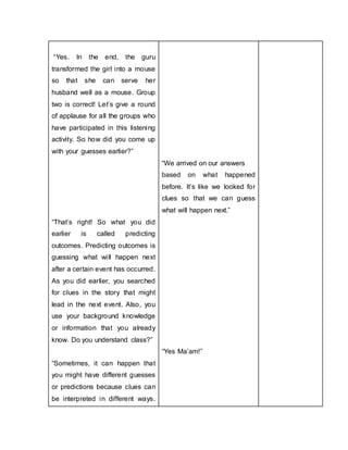 Detailed Lesson Plan in Teaching Listening and Speaking: Predicting ...