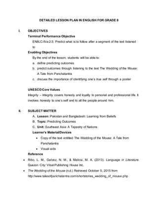Detailed Lesson Plan in Teaching Listening and Speaking: Predicting ...