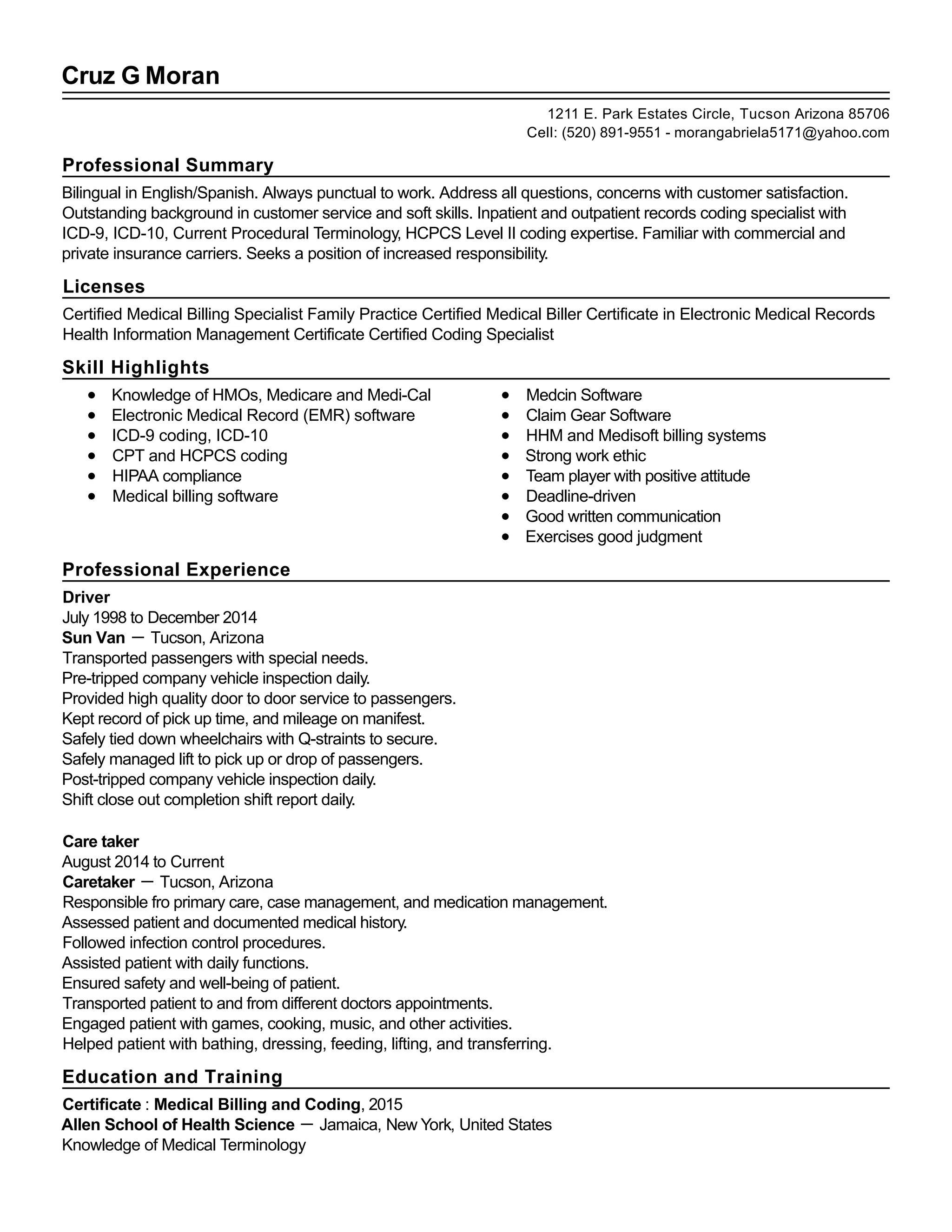 Cruz gabriela moran resume 2015 | PDF