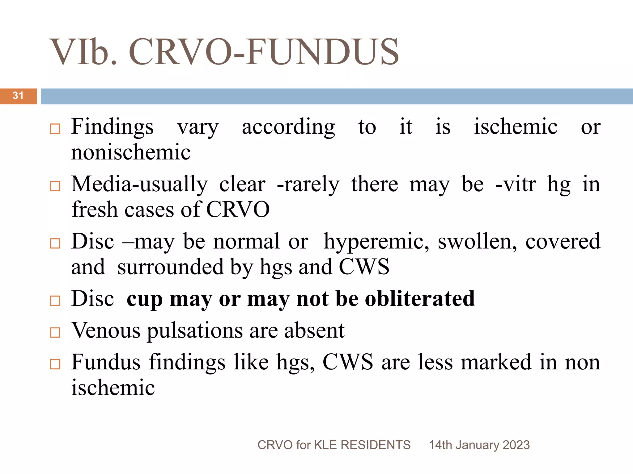 DR WANI'S TALK ON CRVO FOR RESIDENTS KLE 14 JAN 2023.pptx | Eye and ...