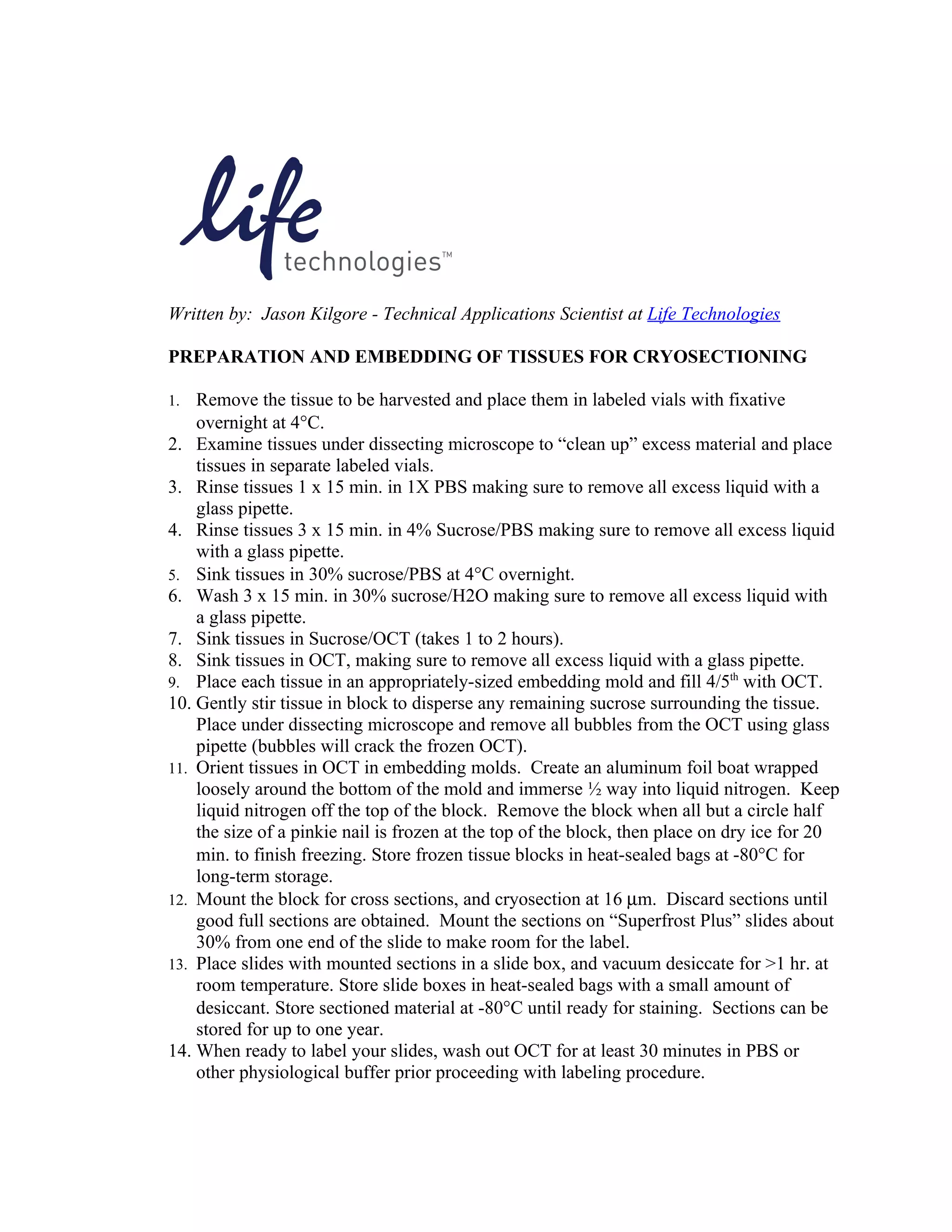 Cryosectioning Prep Protocol | DOC
