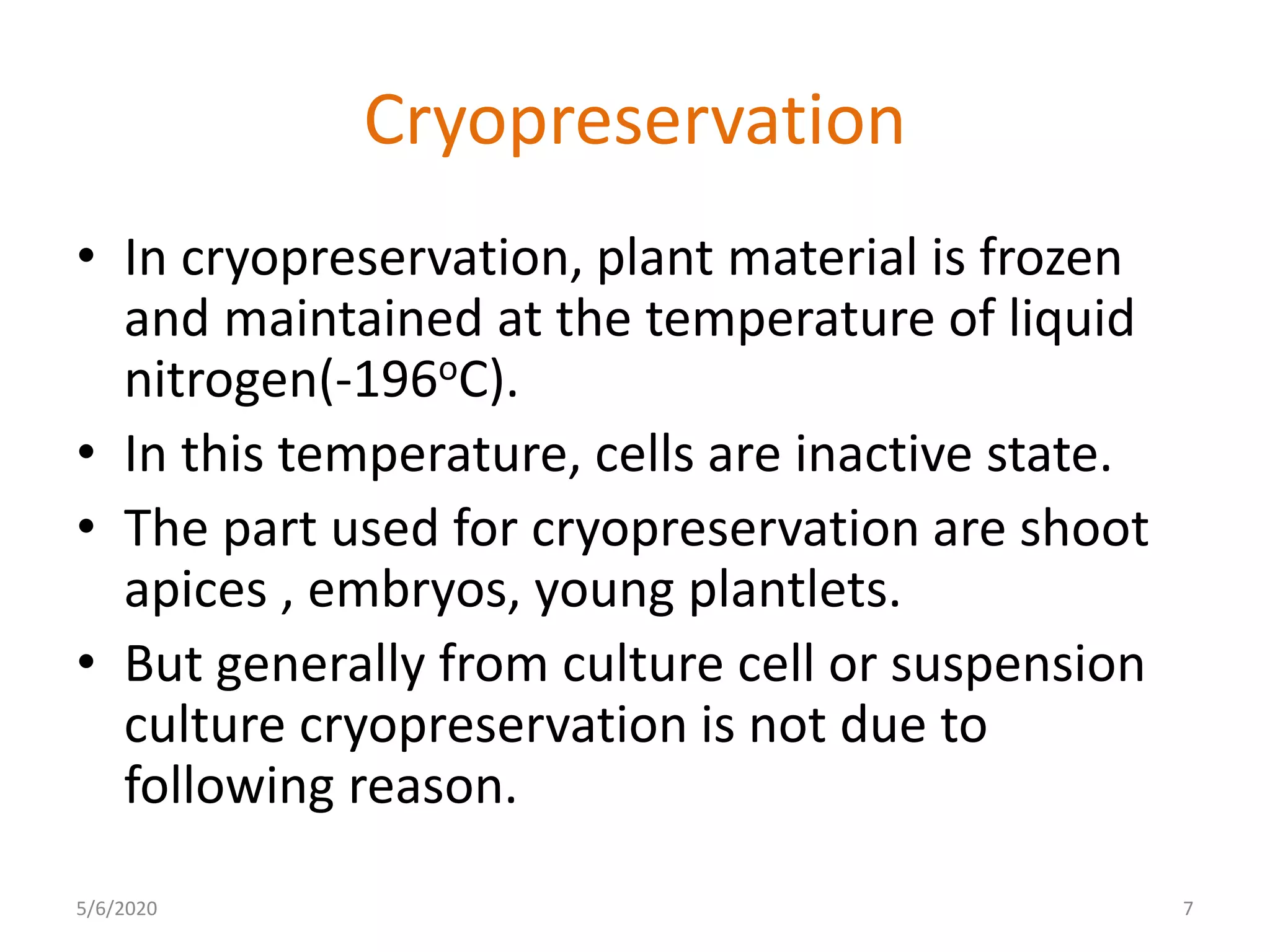 Cryopreservation, germplasm storage | PPTX