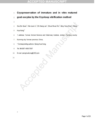 Cryopreservation of immature and in vitro matured goat oocytes by the ...