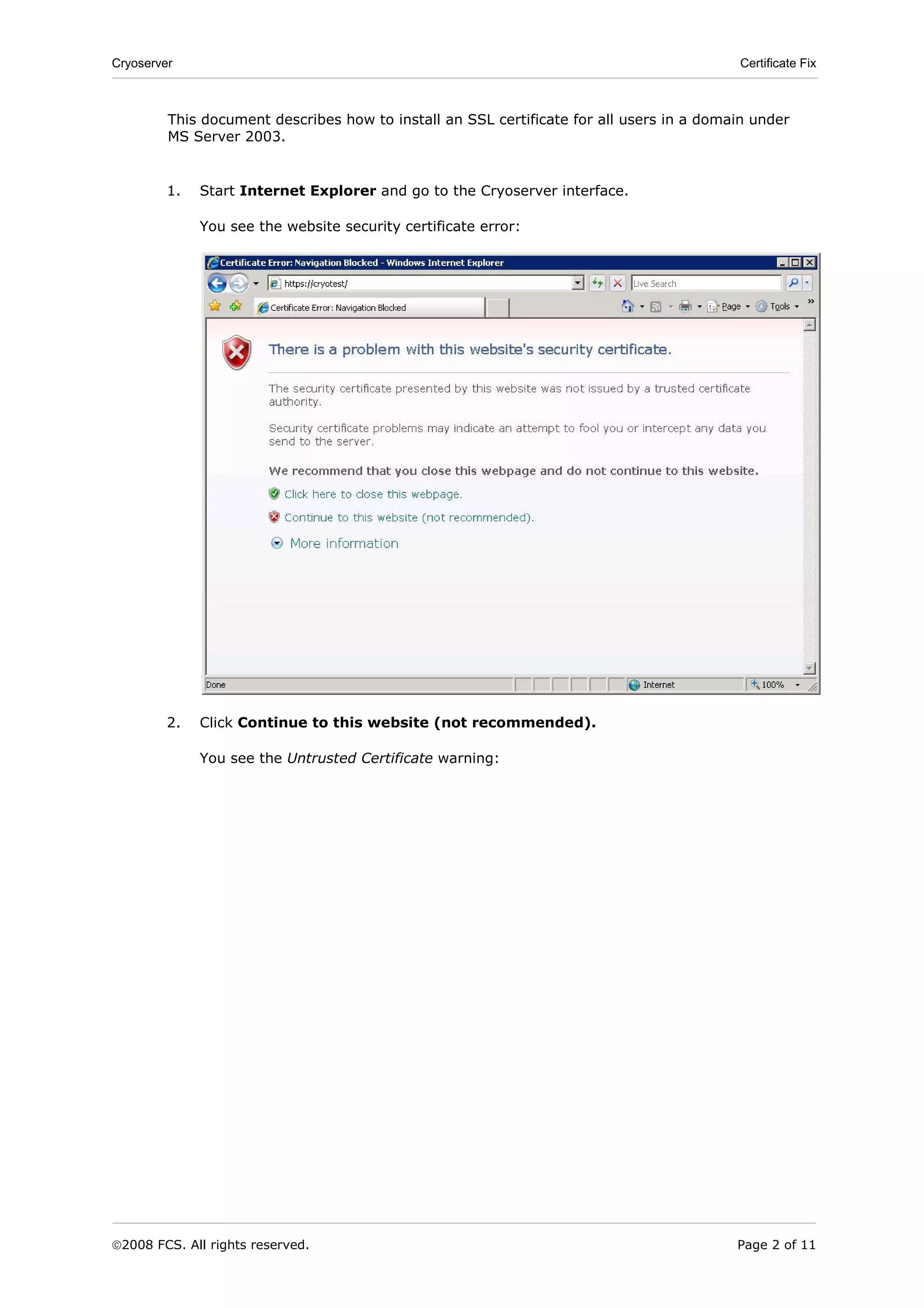 Cryoserver IIS Certificate Fix | PDF