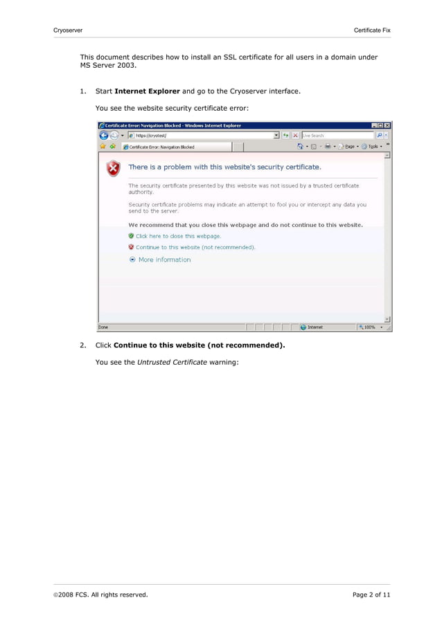 Cryoserver IIS Certificate Fix | PDF