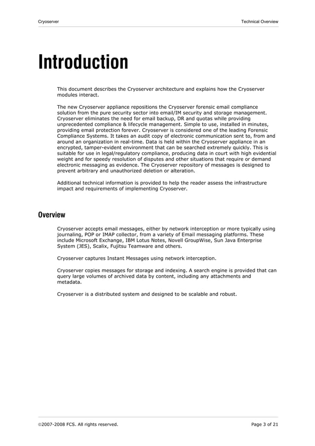 Cryoserver Technical Overview | PDF