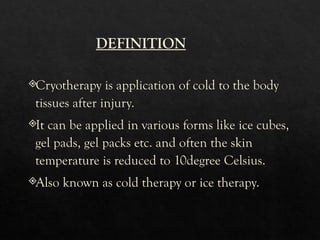 CRYOTHERAPY and its effect on body and lewis hunting reaction | PPTX